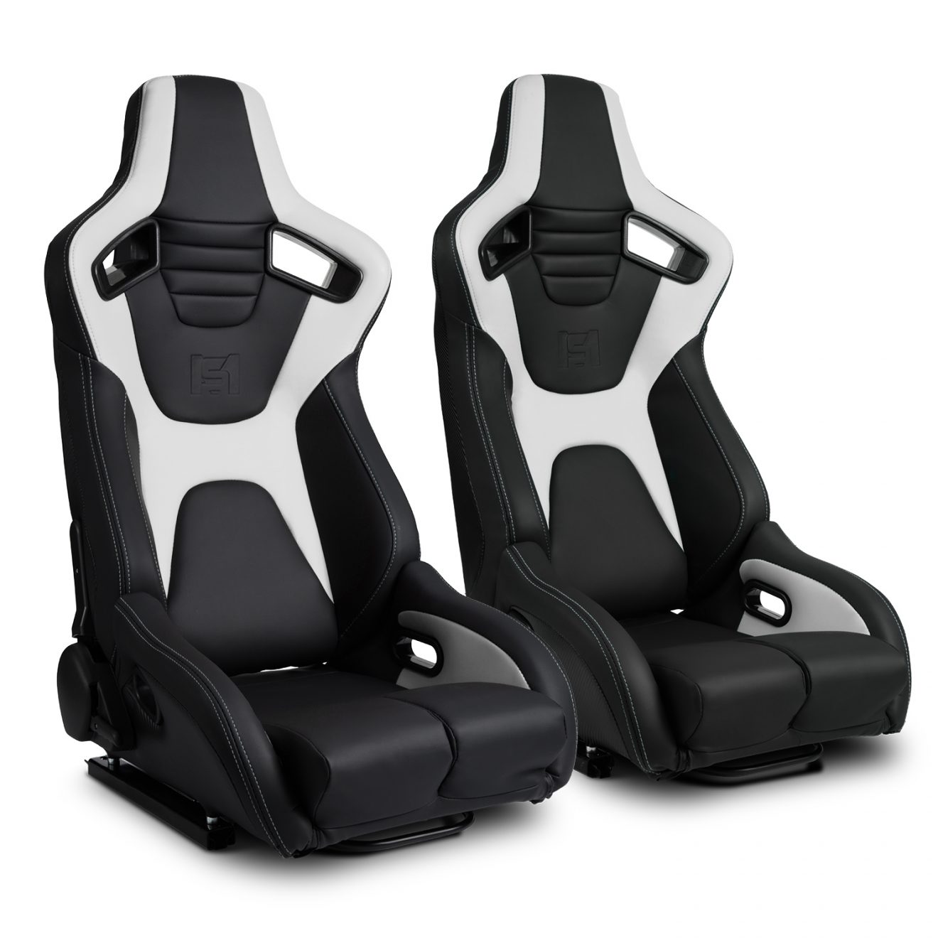 ModifyStreet Classic-Series Black+Blue Mesh PVC Reclinable Racing Seats ...