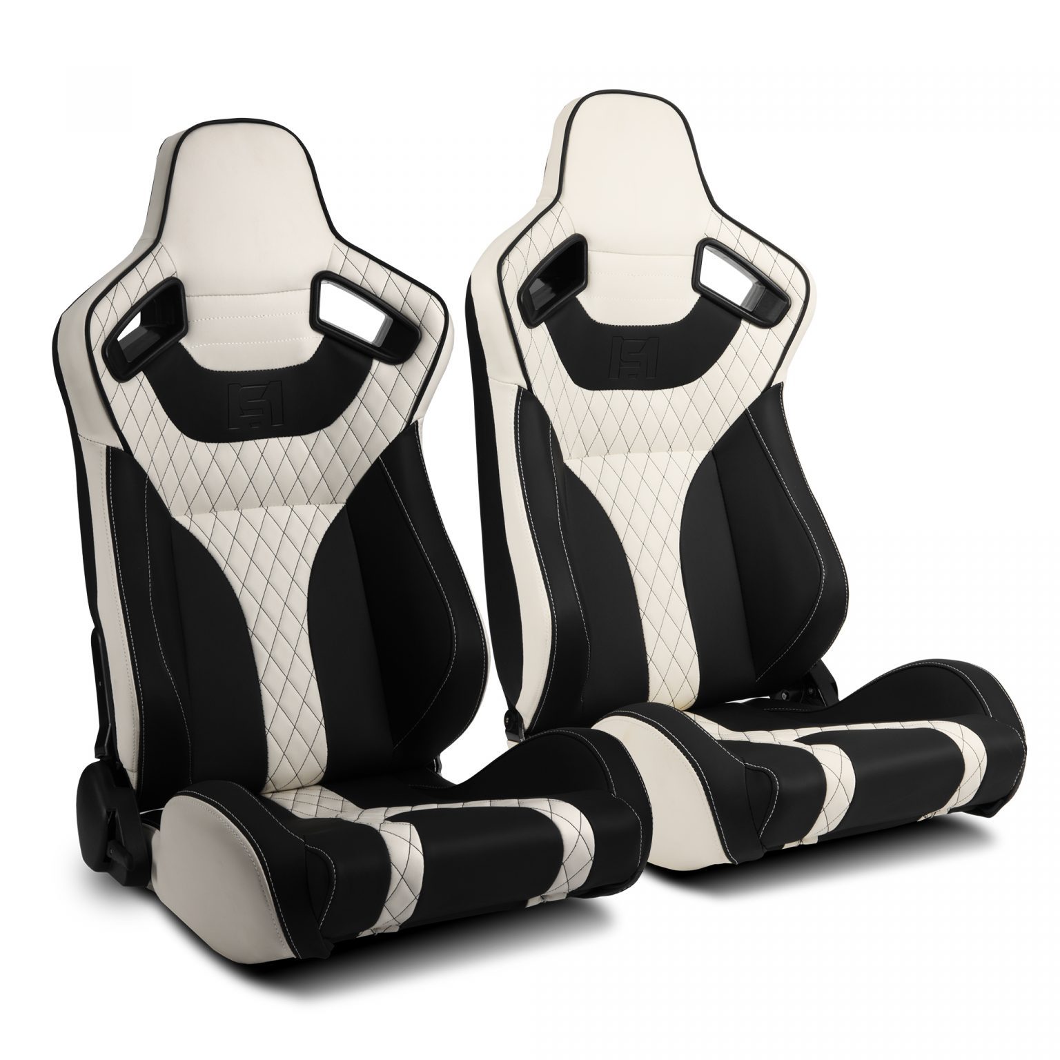 ModifyStreet Classic-Series Black+Blue Mesh PVC Reclinable Racing Seats ...