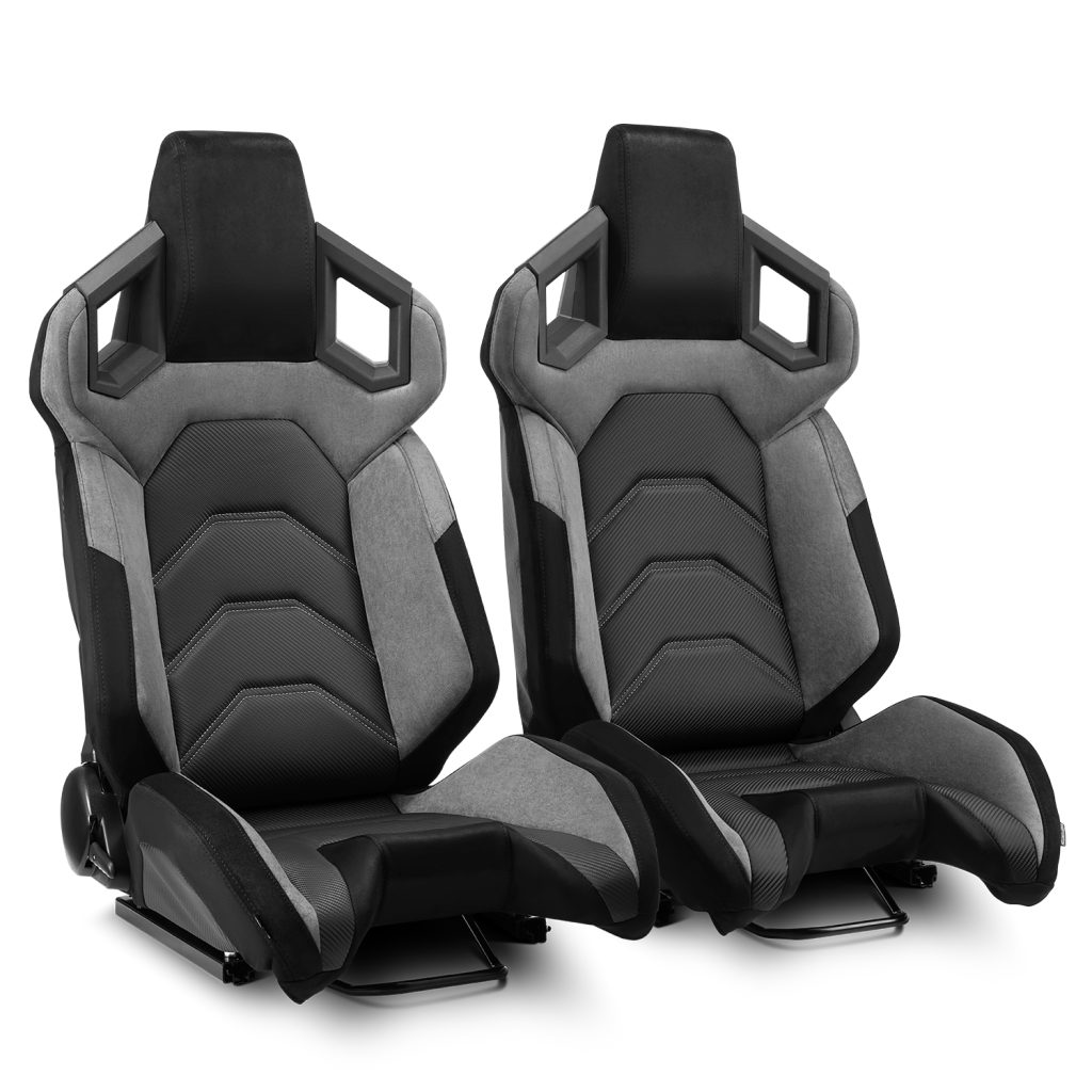 Neon Racer Series Black PVC Leather Reclinable Racing Seats | ModifyStreet